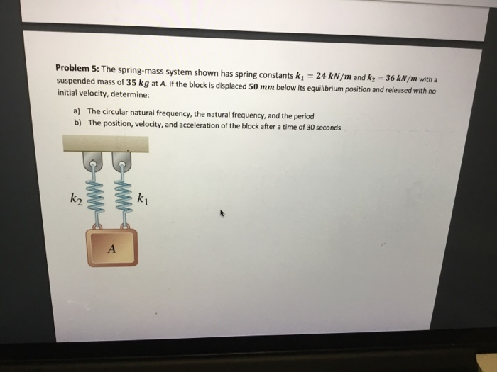 Solved Problem 5: The spring-mass system shown has spring | Chegg.com