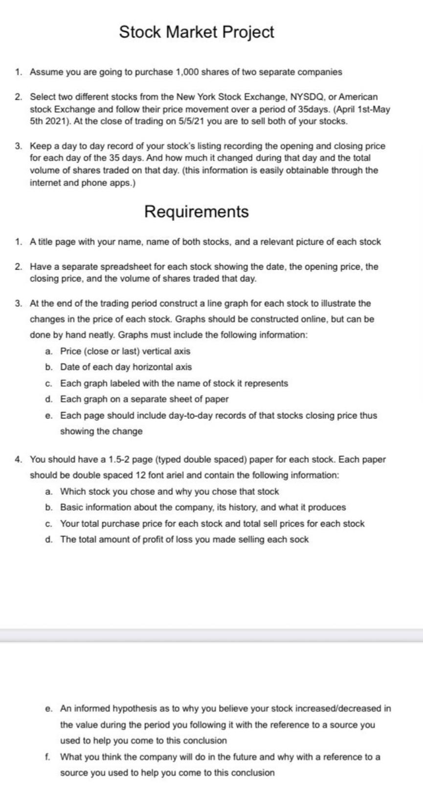 Stock Market Project 1. Assume you are going to | Chegg.com