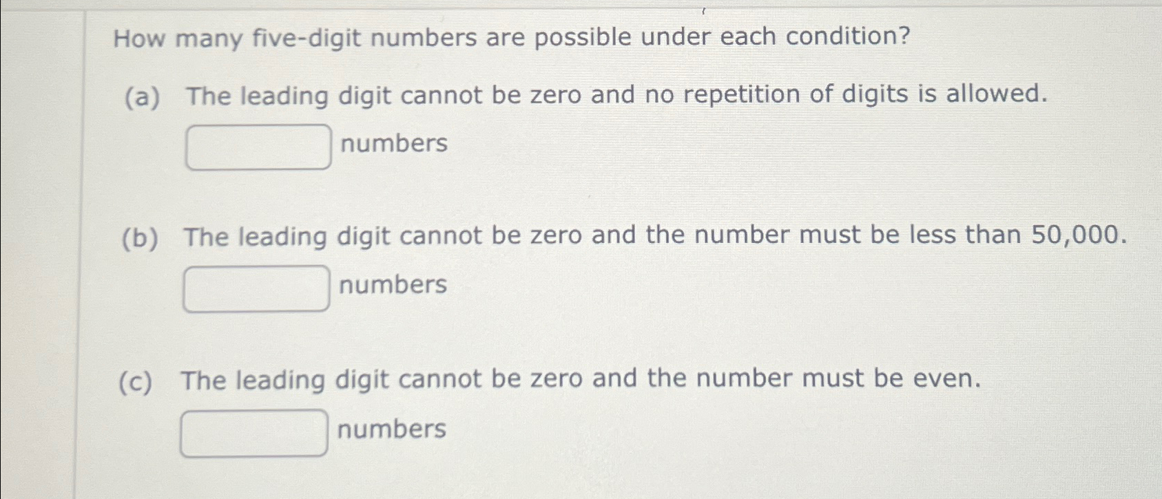 Solved How many five-digit numbers are possible under each | Chegg.com