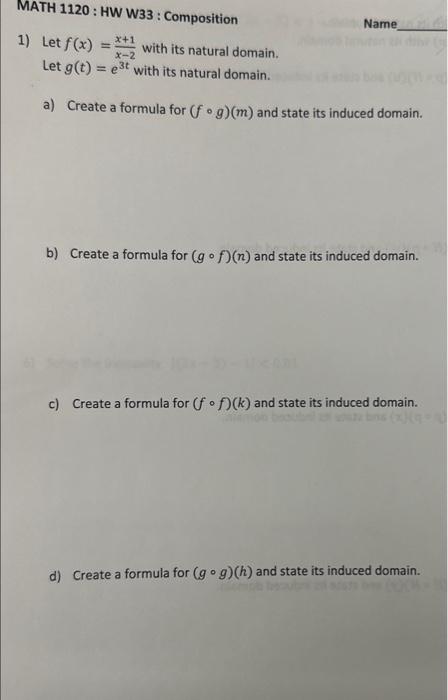 Solved MATH 1120 : HW W33 : Composition Name Let f(x)=x−2x+1 | Chegg.com