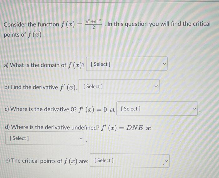 Solved Consider the function f(x)=2ex+e−x. In this question | Chegg.com