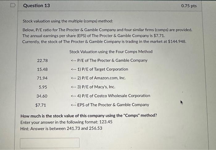 Solved Stock valuation using the multiple (comps) method: | Chegg.com