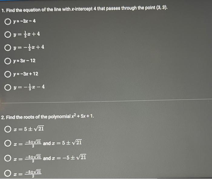 Solved 1. Find the equation of the line with x-intercept 4 | Chegg.com