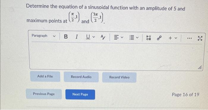 Solved Determine The Equation Of A Sinusoidal Function With