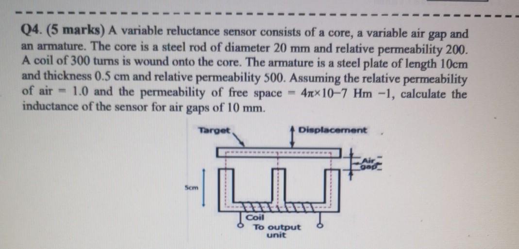 Solved Q4. (5 marks) A variable reluctance sensor consists | Chegg.com
