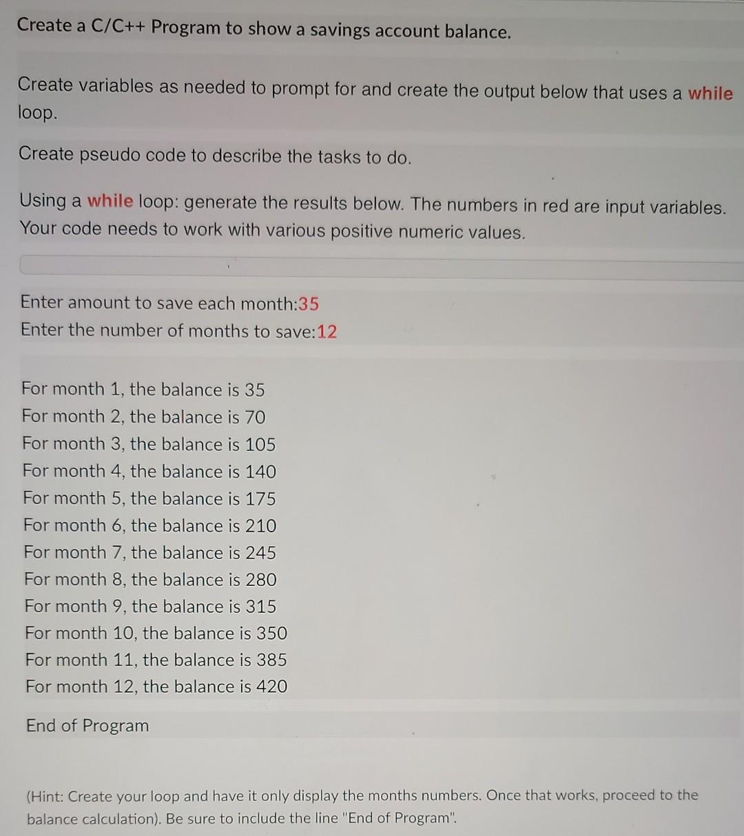 Solved Create a C/C++ Program to show a savings account | Chegg.com