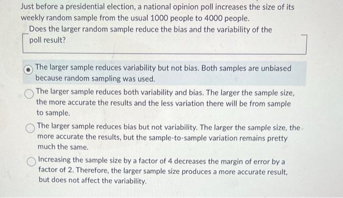 Solved Just before a presidential election, a national | Chegg.com