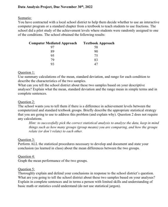 Solved Data Analysis Project, Due November 30th,2022 | Chegg.com