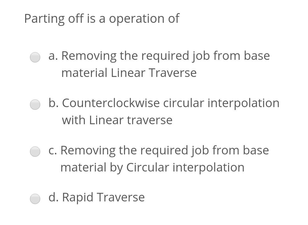 Solved Parting off is a operation of a. Removing the | Chegg.com