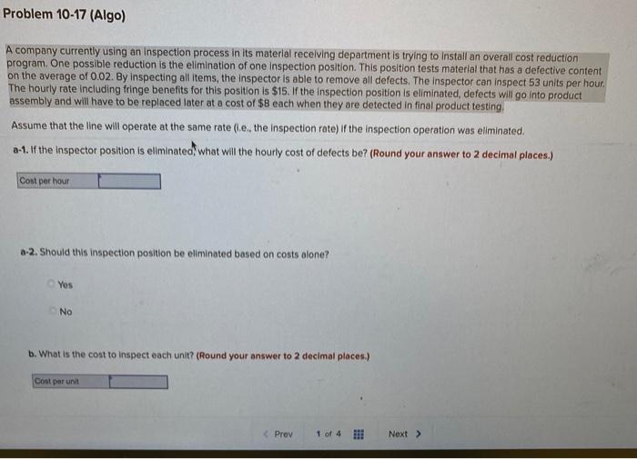 Solved Problem 10-17 (Algo) A company currently using an | Chegg.com