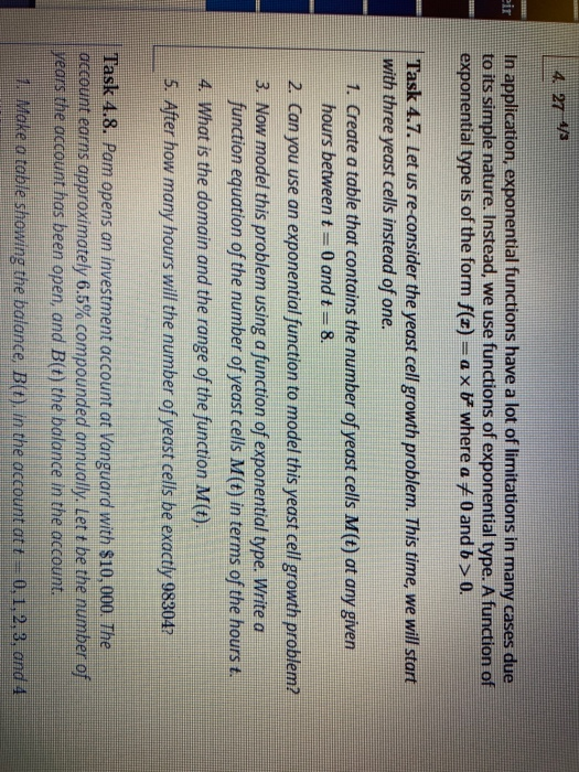 Solved 4 27 1/3 In application, exponential functions have a | Chegg.com