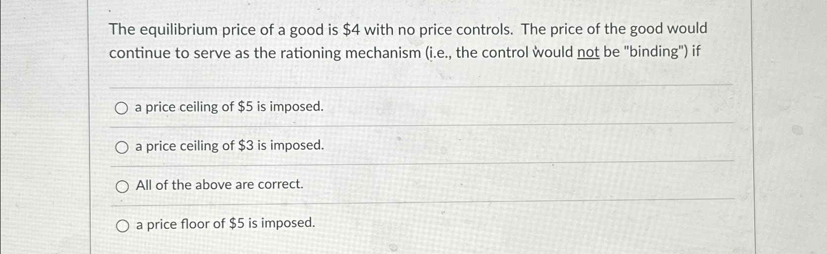 Solved The equilibrium price of a good is $4 ﻿with no price | Chegg.com