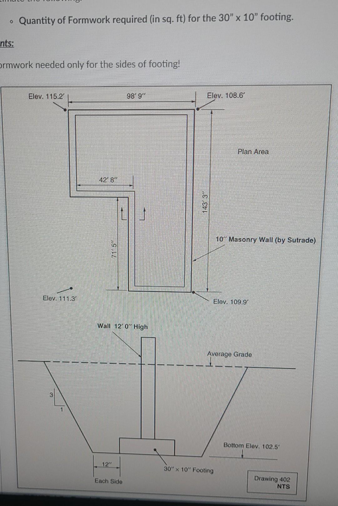 Solved • Quantity of Formwork required (in sq. ft) for the | Chegg.com