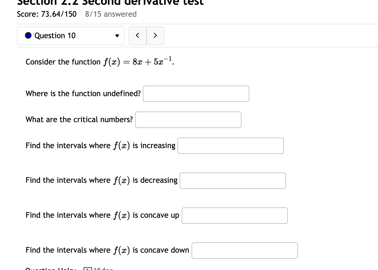 Solved Consider The Function Fx8x5x 1where Is The
