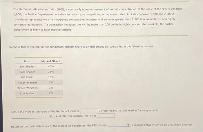 Solved The Herfindahl-Hirschman Index (HHI), a commonly | Chegg.com