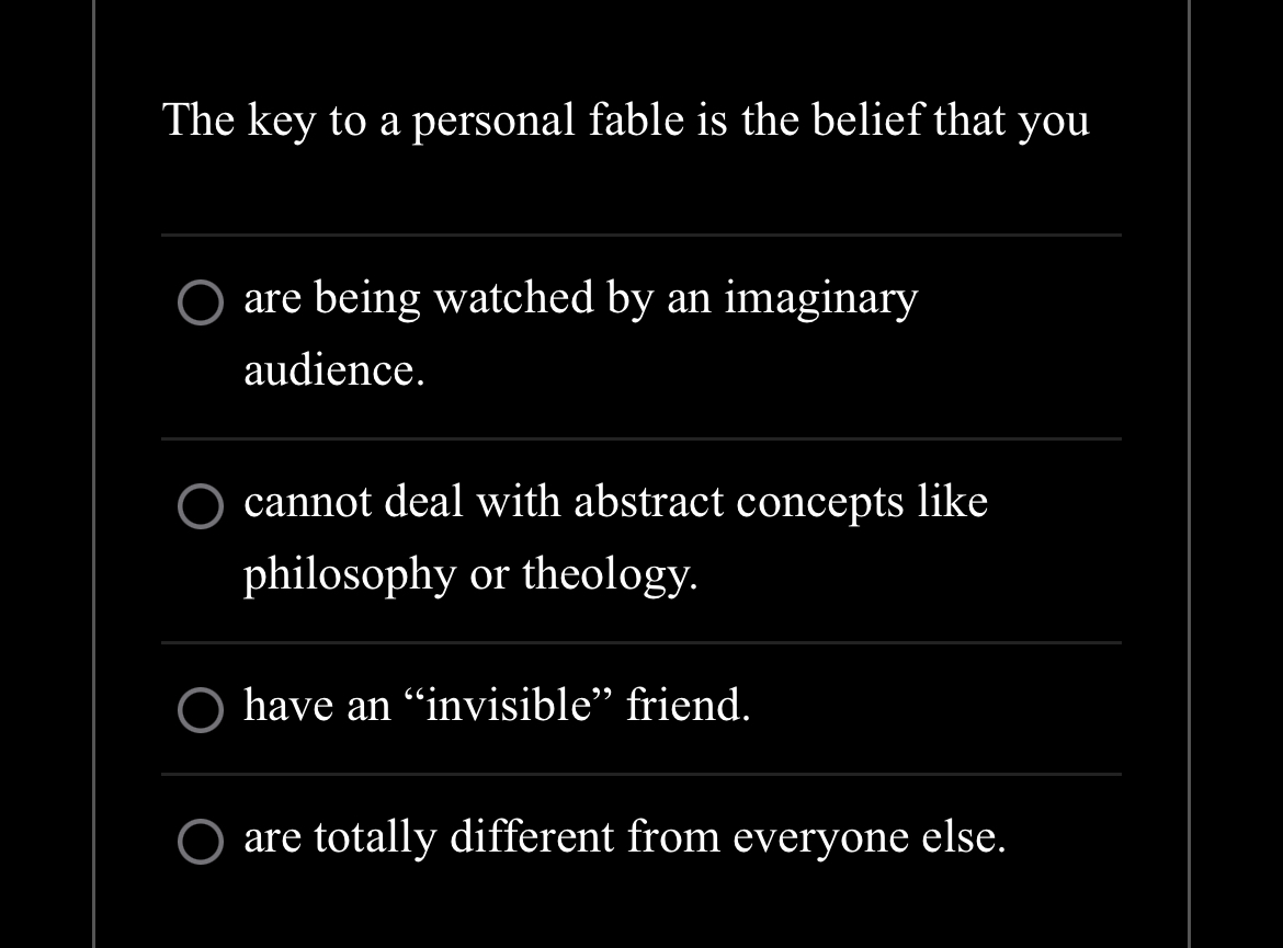Solved The key to a personal fable is the belief that youare | Chegg.com
