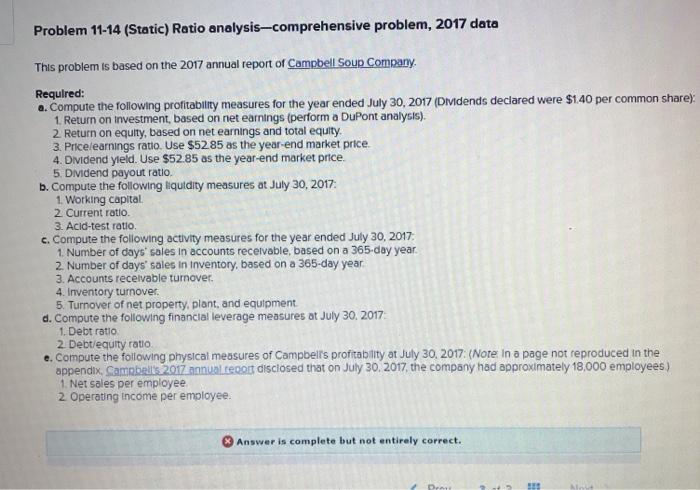 Problem 11-14 (Static) Ratio analysis-comprehensive | Chegg.com