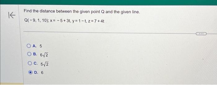 Solved Find the distance between the given point Q and the | Chegg.com