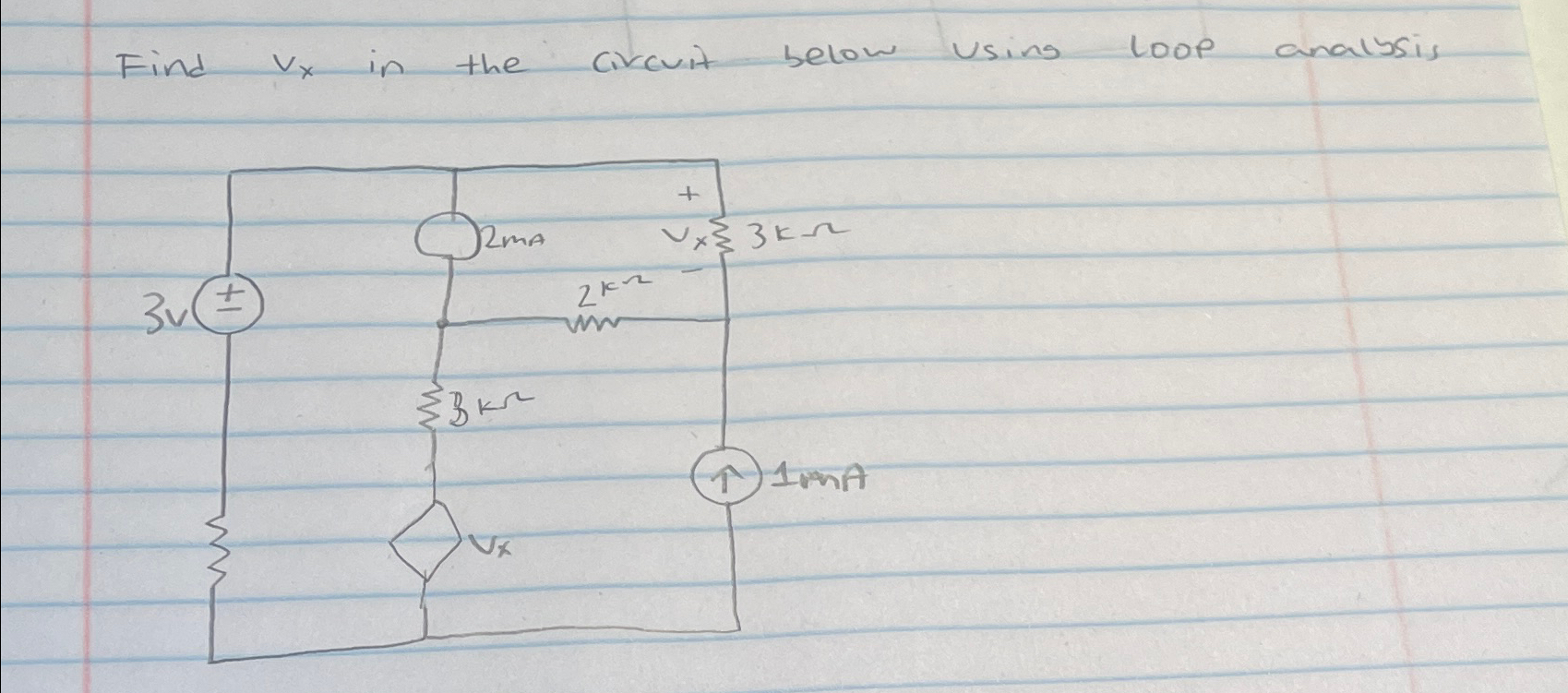 Find vx ﻿in the circuit below using loop analssis | Chegg.com