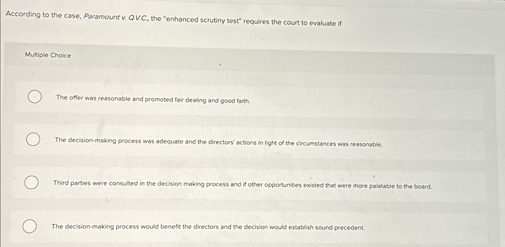 Solved According to the case, Paramount v. ﻿Q.V.C., ﻿the | Chegg.com