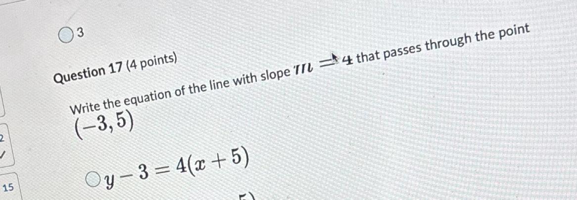 Solved 3Question 17 (4 ﻿points)Write the equation of the | Chegg.com