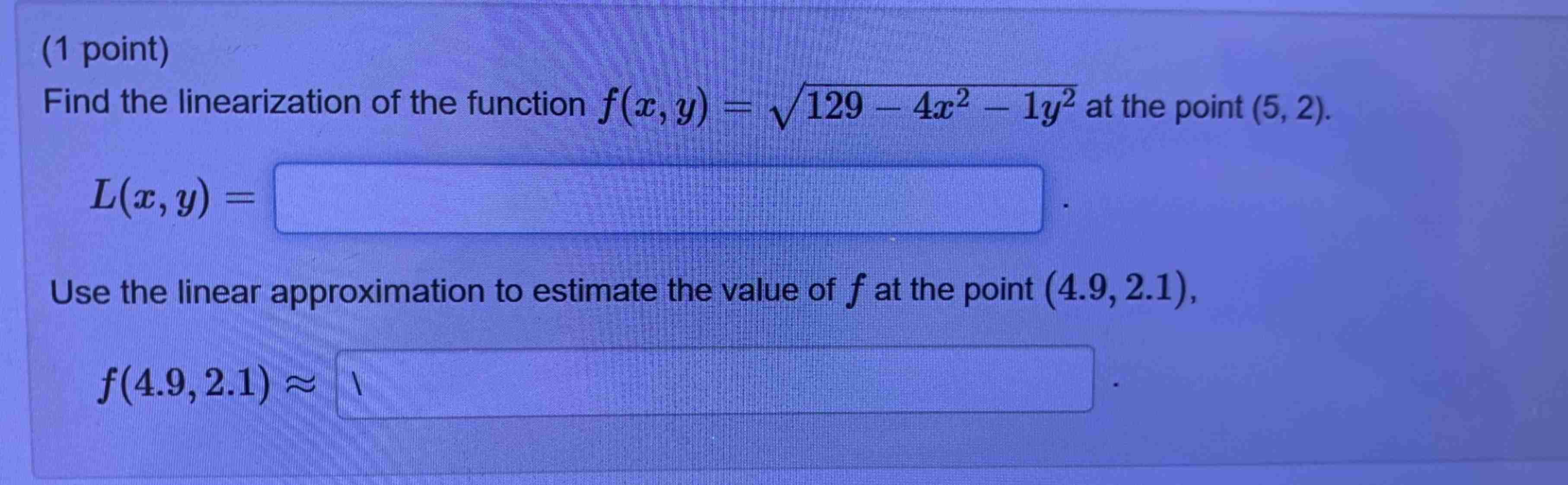 Solved 1 point Find The Linearization Of The Function