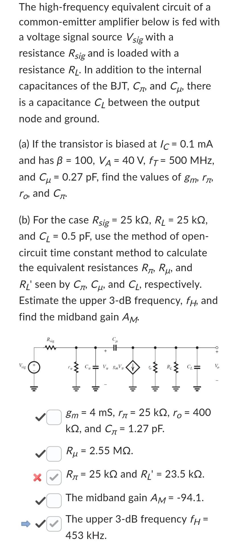 Solved The high-frequency equivalent circuit of a | Chegg.com
