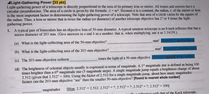 Solved Light-Gathering Power [33 pts] Light-gathering power | Chegg.com