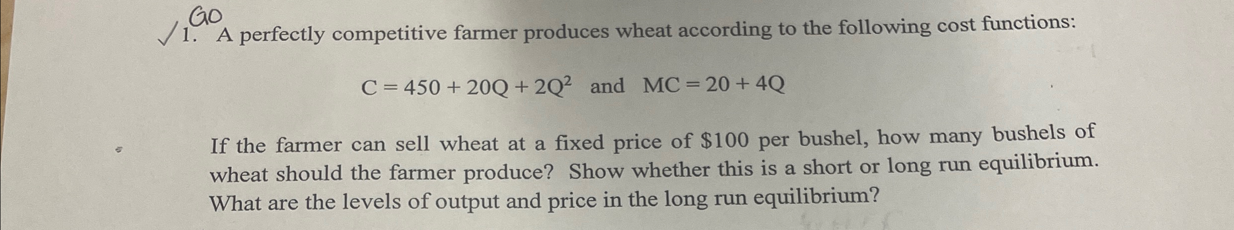 Solved A perfectly competitive farmer produces wheat | Chegg.com