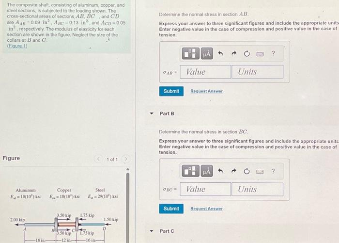 Solved Solve for A. Normal Stress in section ABB. Normal | Chegg.com