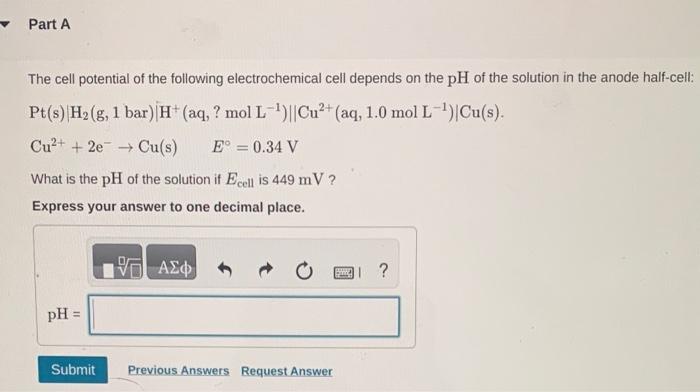 [Solved]: The cell potential of the following electrochemic