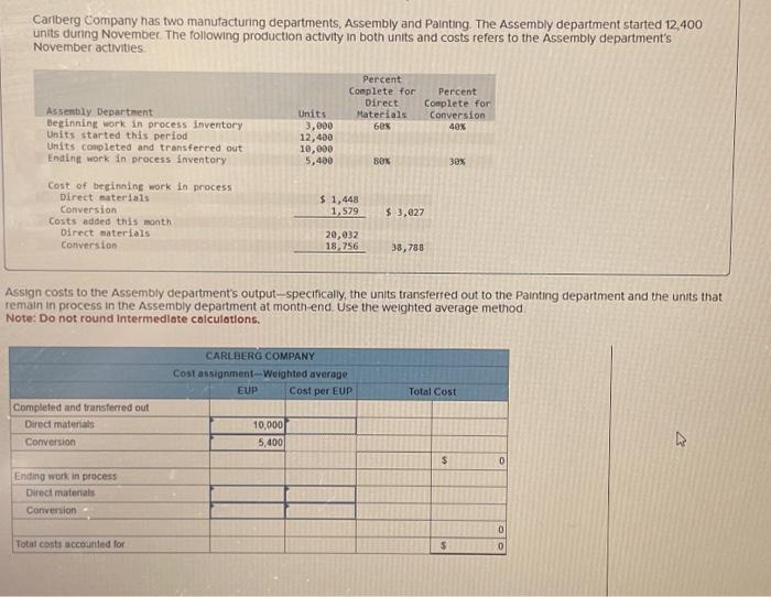 Solved Carlberg Company has two manufacturing departments, | Chegg.com