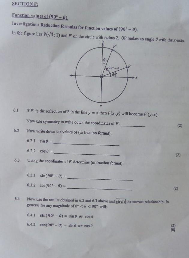 Solved Function values of (90∘−θ). Investigation: Reduction | Chegg.com
