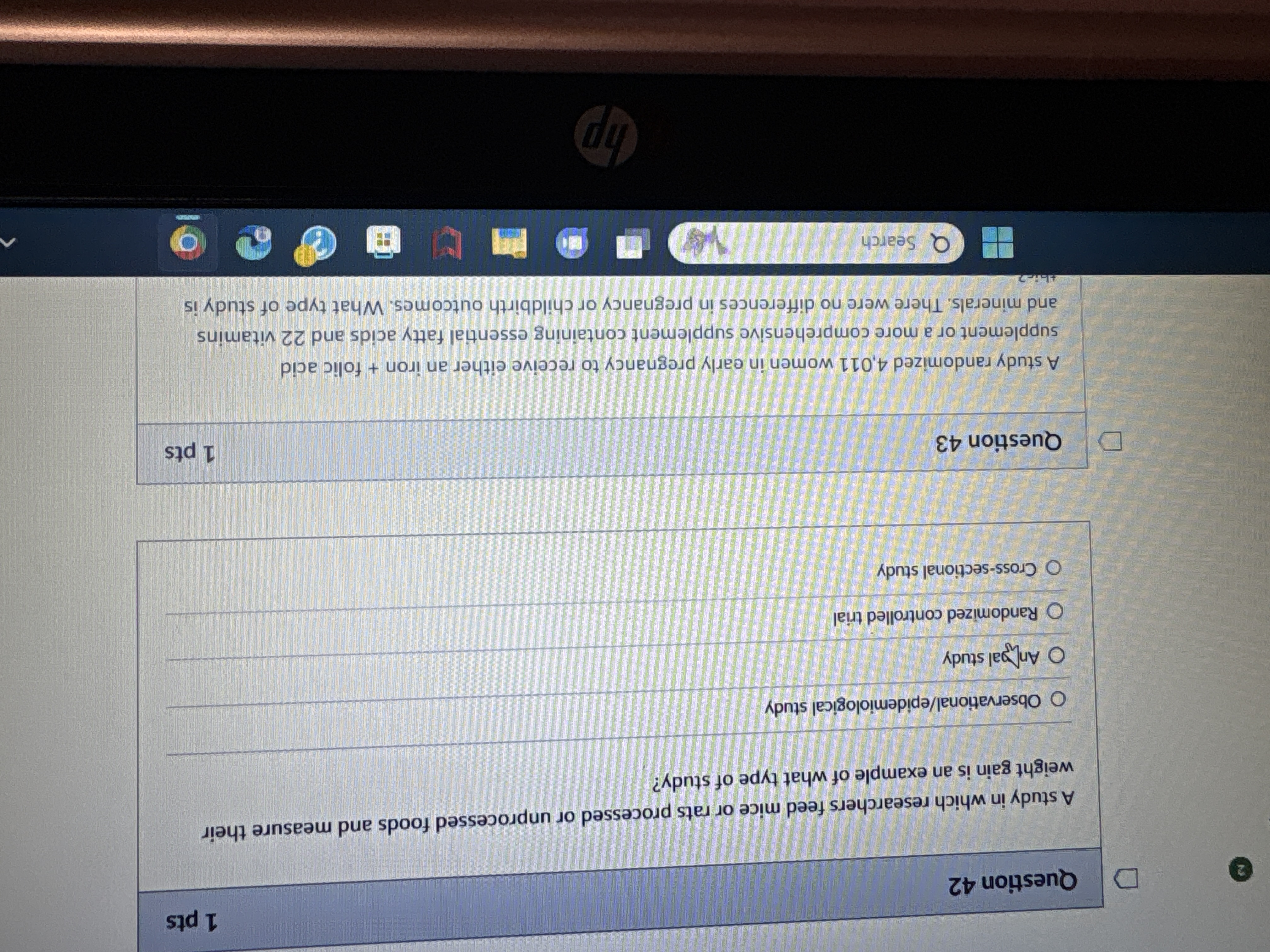 Solved Question 42A study in which researchers feed mice or | Chegg.com
