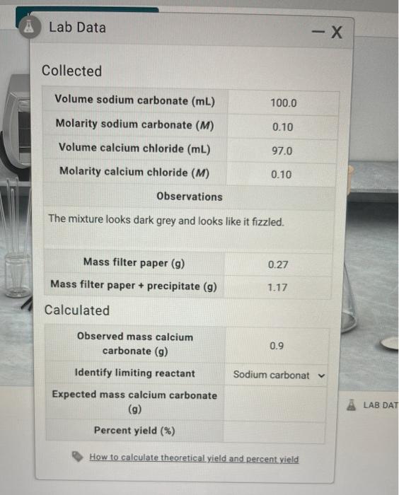Solved A Lab Data - -X Collected Volume sodium carbonate | Chegg.com