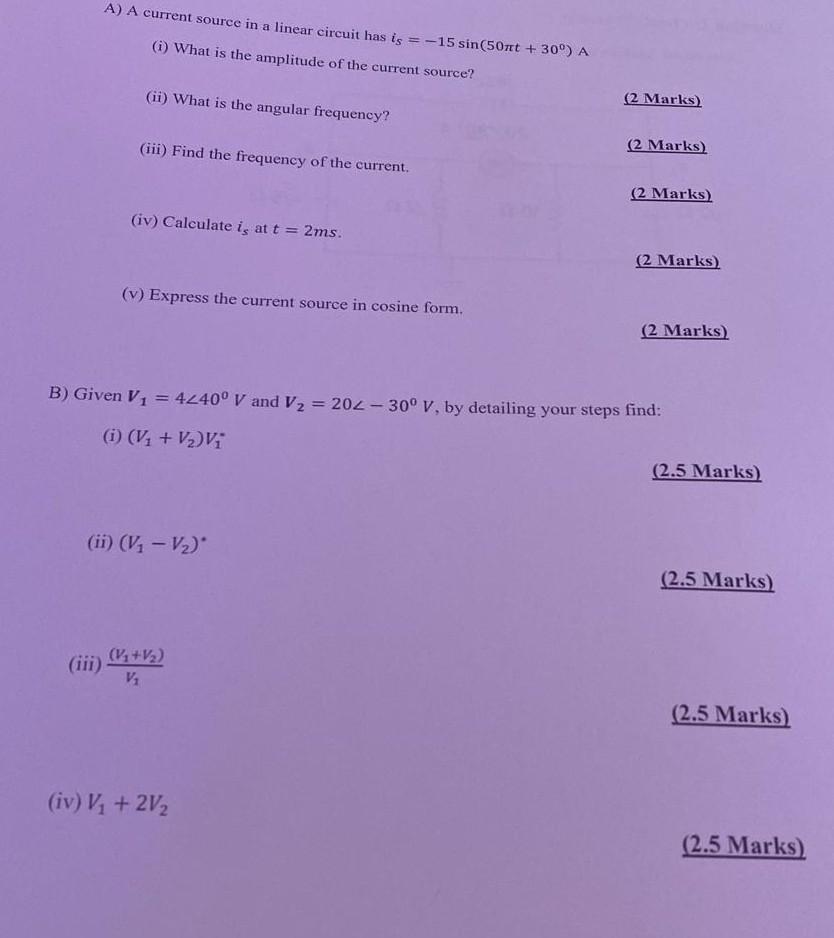 Solved A) A current source in a linear circuit has | Chegg.com