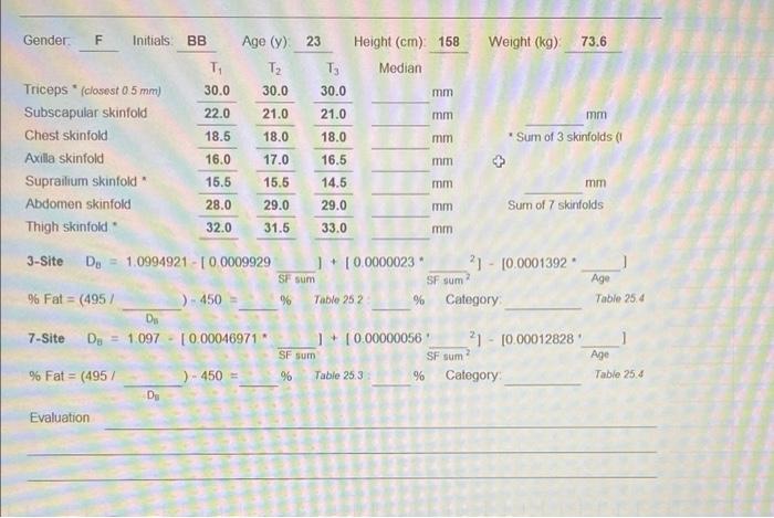 Solved Form 25.1 Skinfolds Homework Name Katherine Elliott | Chegg.com