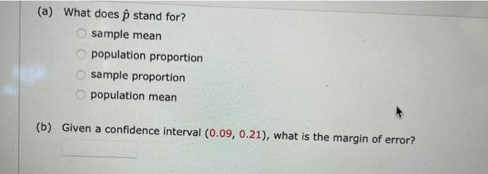 Solved (a) What does p^ stand for? sample mean population | Chegg.com