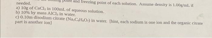 Solved needed. a) 10 g of CaCl2 in 100 mL of aqueous | Chegg.com