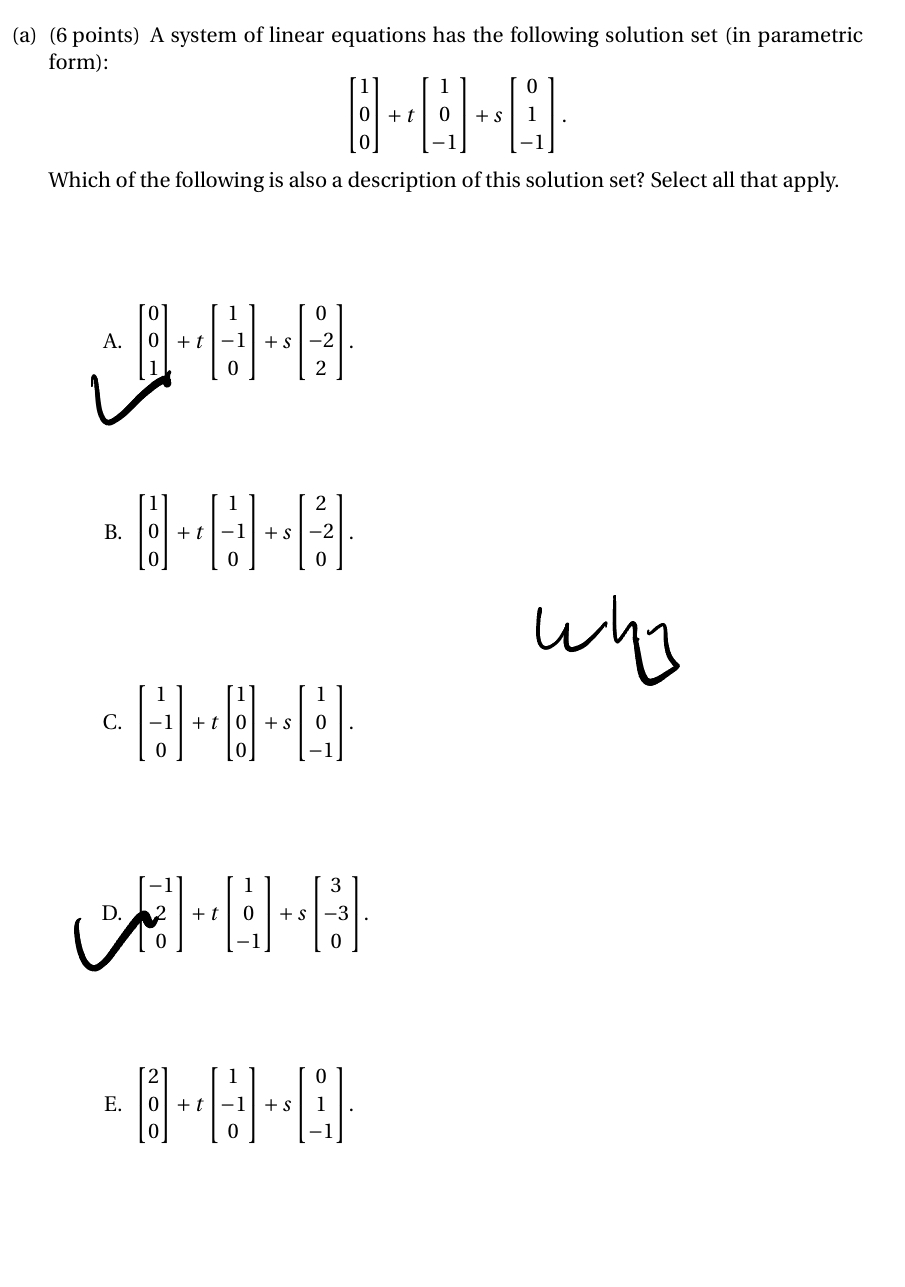 Solved (a) (6 ﻿points) ﻿A system of linear equations has the | Chegg.com
