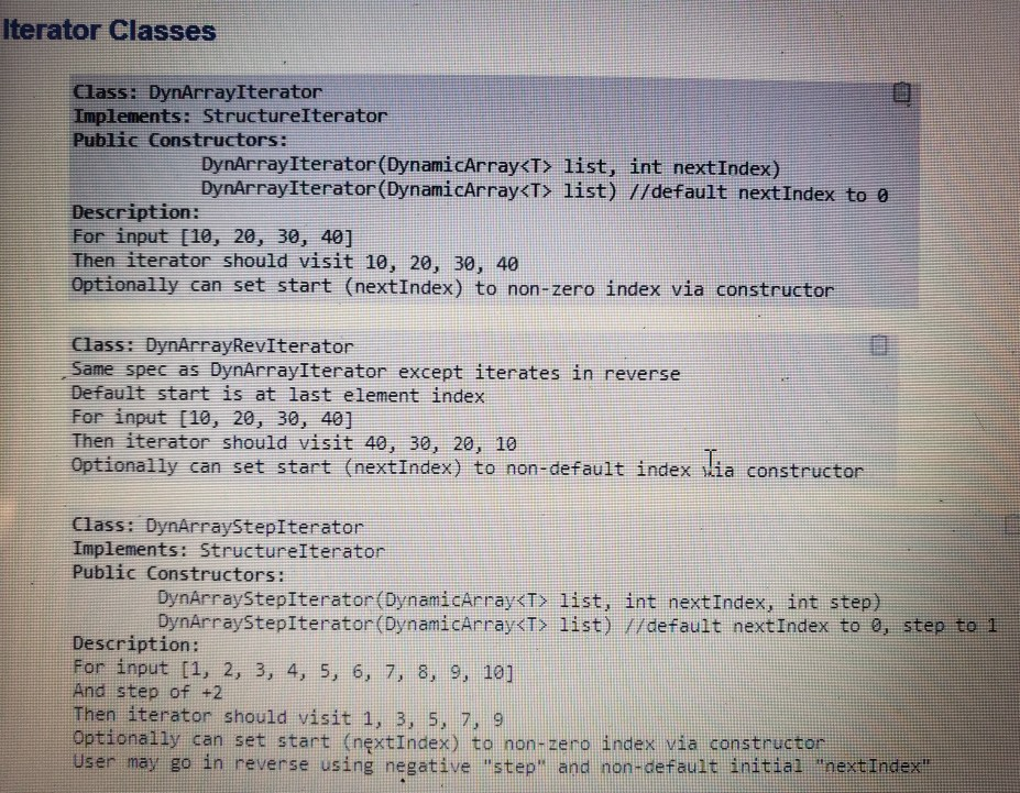 Create 3 Iterator classes following the guidelines in | Chegg.com