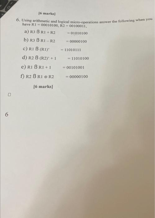 Solved 6. Using arithmetic and logical micro-operations | Chegg.com