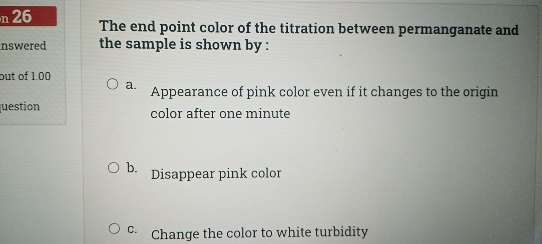 Solved on 26 The end point color of the titration between | Chegg.com