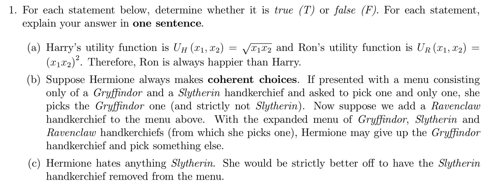 Solved For each statement below, determine whether it is | Chegg.com