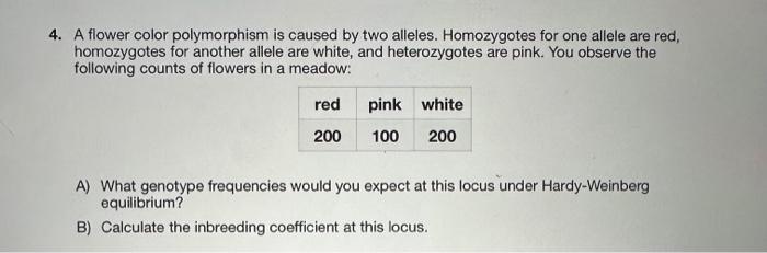 Solved A flower color polymorphism is caused by two alleles. | Chegg.com