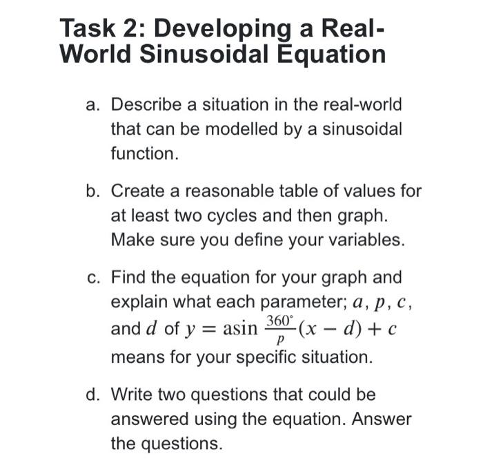 Solved Task 2: Developing a Real- World Sinusoidal Equation | Chegg.com