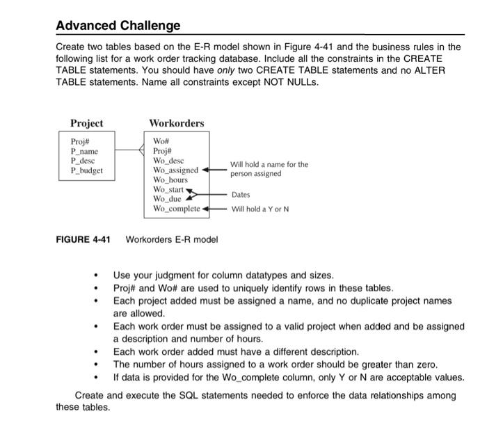 Solved Advanced Challenge Create two tables based on the E-R | Chegg.com