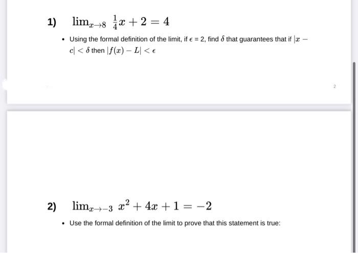 Solved limx→841x+2=4 - Using the formal definition of the | Chegg.com