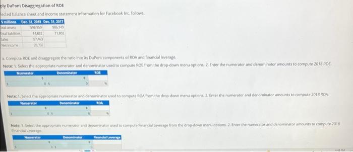 Solved Apply DuPont Disaggregation of ROE Selected balance | Chegg.com