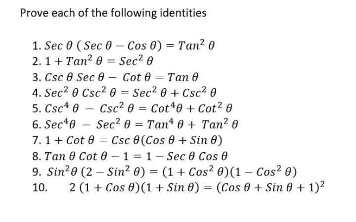 Solved please prove each of the following identities. kindly | Chegg.com